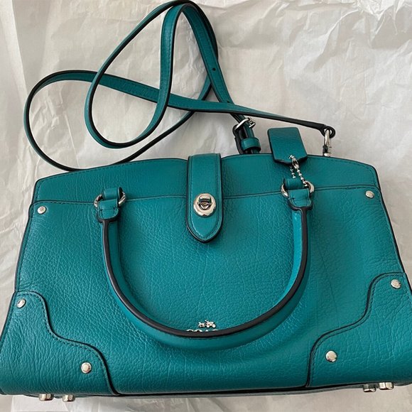 Coach | Bags | Coach Mercer 24 Leather Handbag Bag Dark Teal Blue Green ...